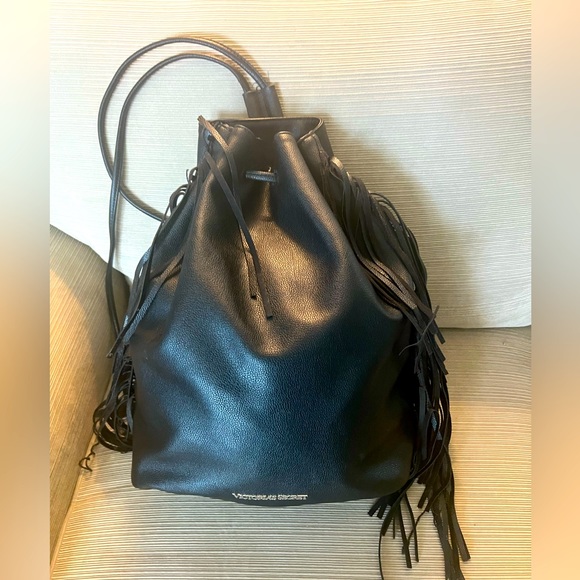 Victoria's Secret | Bags | Victorias Secret Vs Black Faux Leather ...